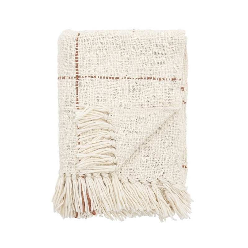Plaid blanc avec rayures orangés sur Coup de Cœur Design