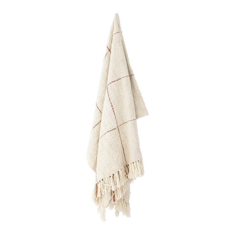 Plaid blanc avec rayures orangés sur Coup de Cœur Design