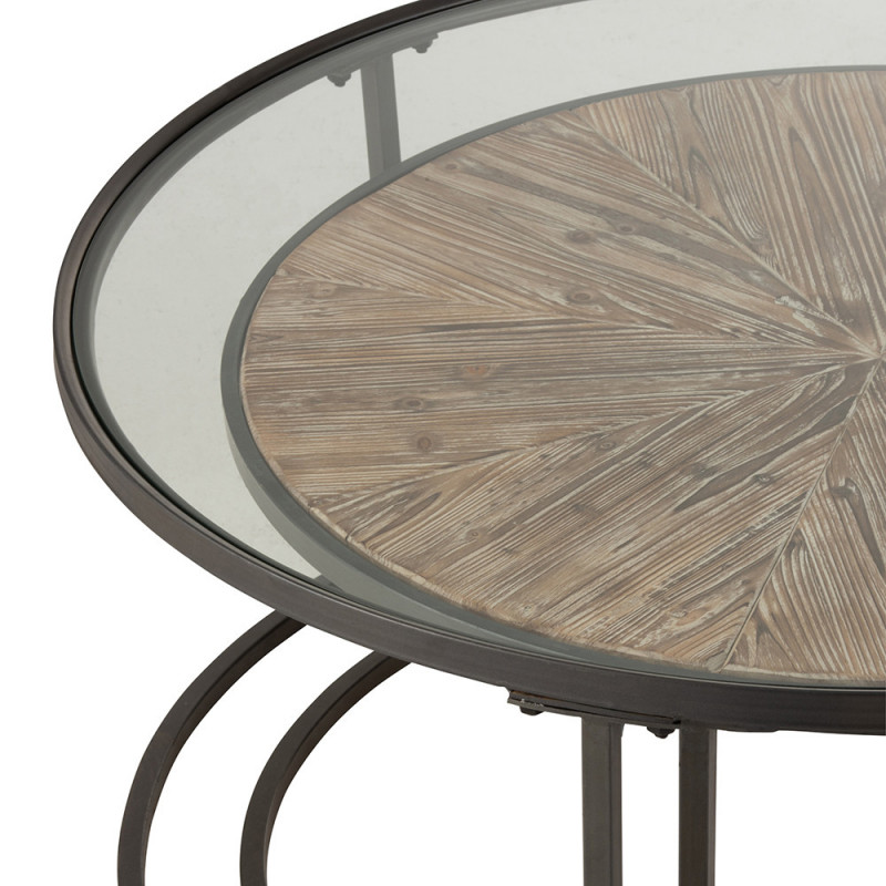 Table basse gigogne ronde en verre bois métal sur CDC Design