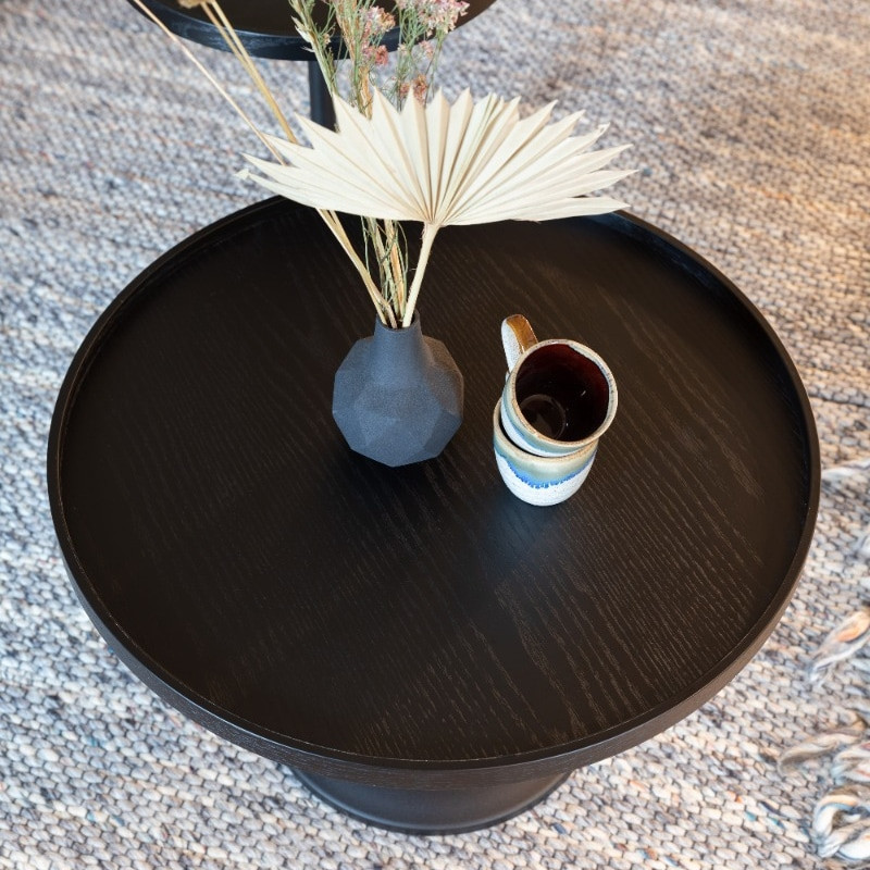 Petite table basse noire ronde en bois - Coup de Cœur Design